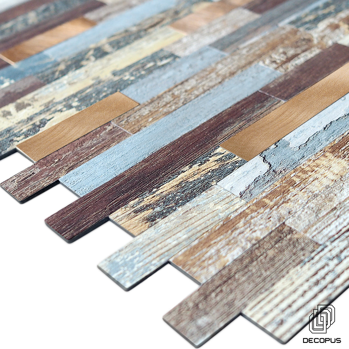 Decopus Metal Tile Peel and Stick Backsplash (Long Strip Shape in Vint ...