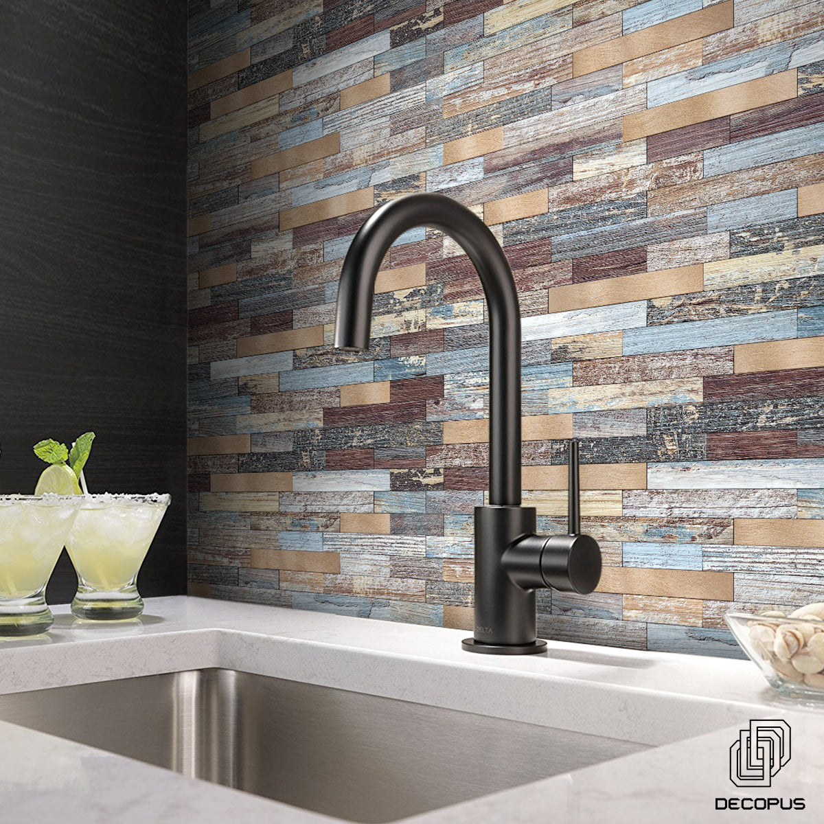 Decopus Metal Tile Peel and Stick Backsplash (Long Strip Shape in Vint ...